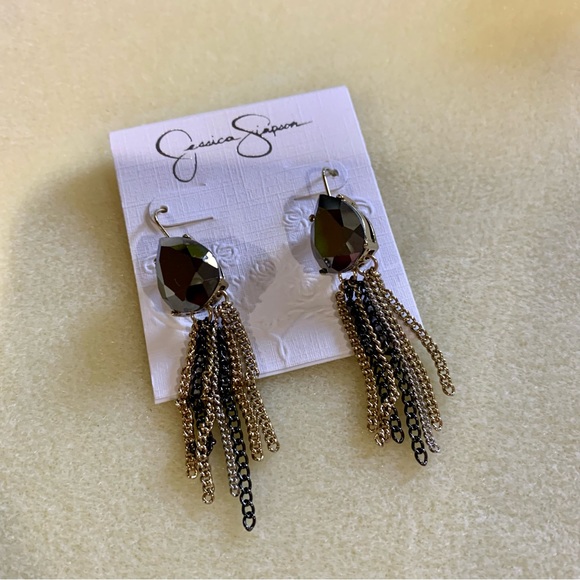 Jessica Simpson | Jewelry | Jessica Simpson Tassel Black Crystal Stone ...